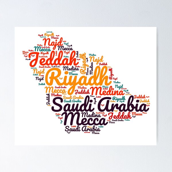 ""Saudi Arabia Word Typography: Cities and Regions Map"" Poster for ...