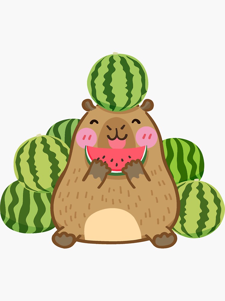"Capybara Eat Watermelon" Sticker for Sale by Lurgi-Print | Redbubble
