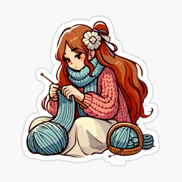 "Cute girl knitting" Sticker for Sale by kessandco | Redbubble