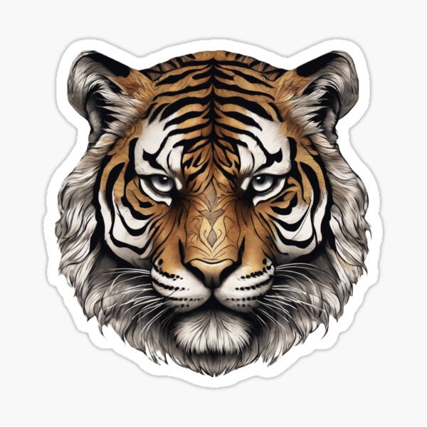 "Portrait of a colorful tiger with a tattoo" Sticker for Sale by ...