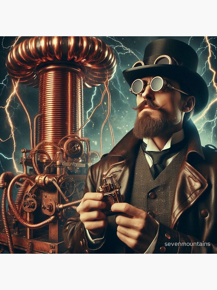 "Steampunk nikola tesla" Sticker for Sale by sevenmountains | Redbubble