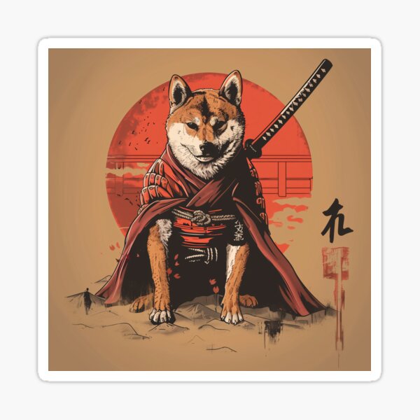 "shiba inu samurai, Japanese style background, full body view of the ...
