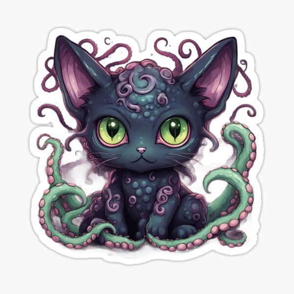 "Cathulhu, Lovecraft Cat, Demonic Kitten, Kawaii Cute" Sticker for Sale ...