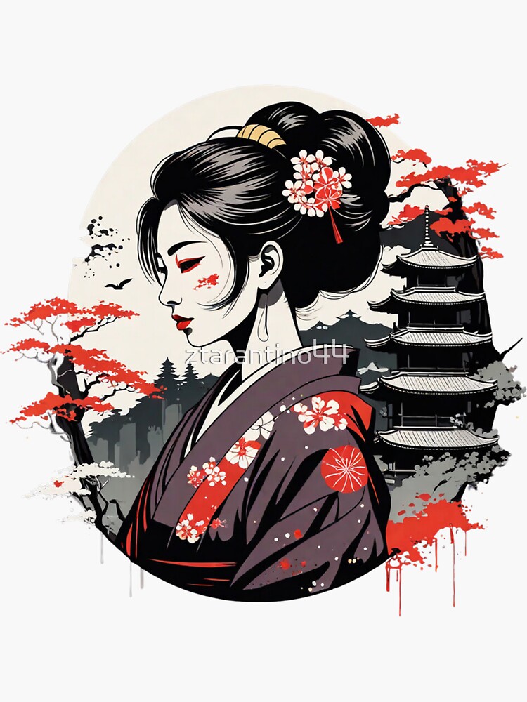 "Japanese geisha " Sticker for Sale by ztarantino44 | Redbubble