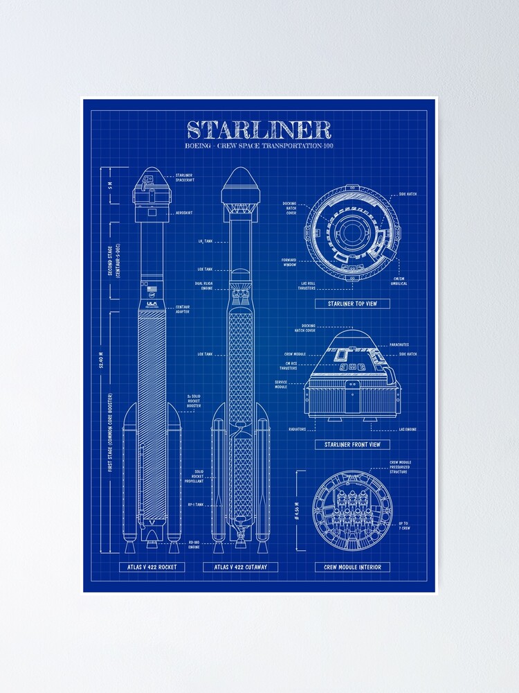 "STARLINER (CST-100) (Blueprint Vertical)" Poster for Sale by BGALAXY ...