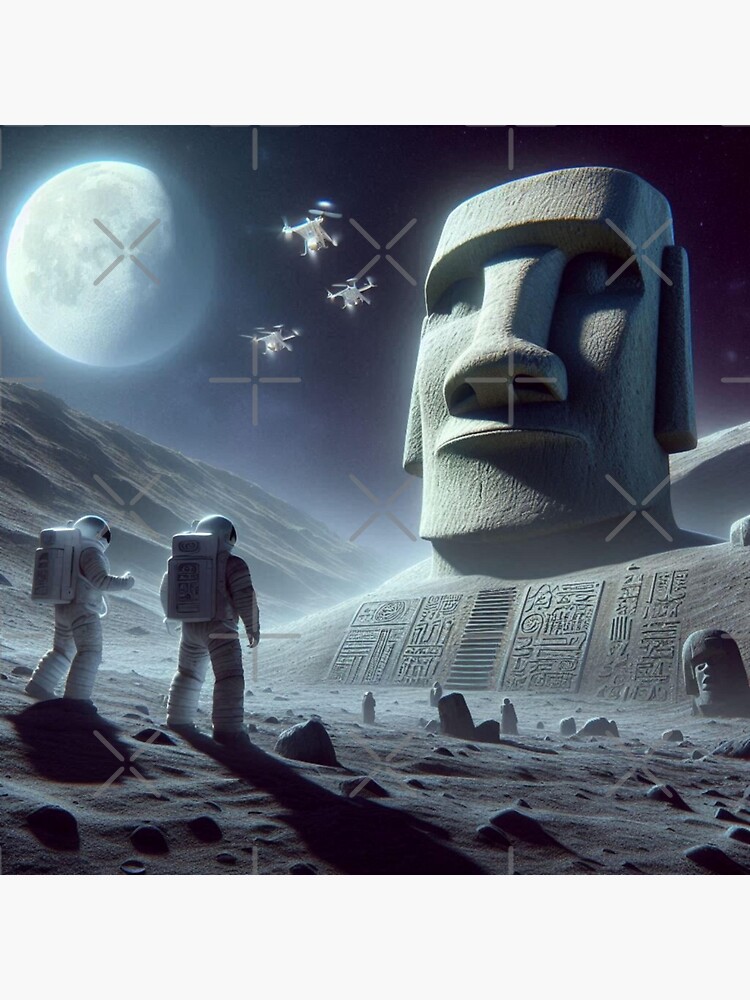 "Distant moai with unknown alphabet, alien hieroglyph symbols." Sticker ...