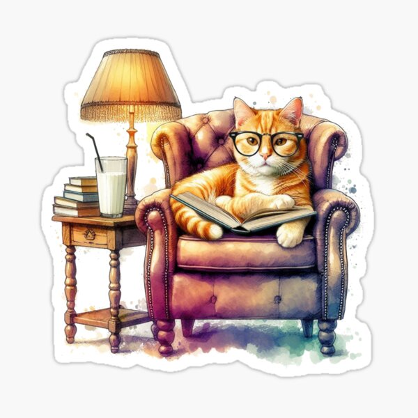 "Cute Ginger Tabby Cat Reading" Sticker for Sale by MaedK | Redbubble
