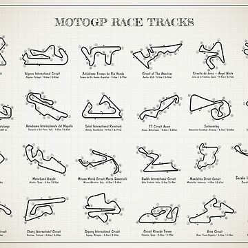 "MotoGP Race Tracks (Blueprint - Light Ivory)" Photographic Print for ...