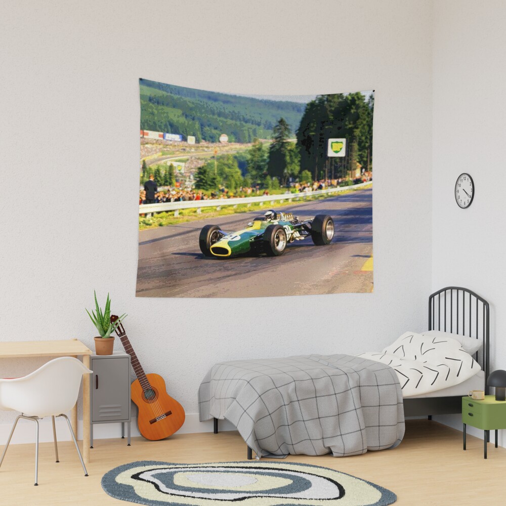 "Jim Clark racing his 1967 F1 racecar during the Belgian Grand Prix ...