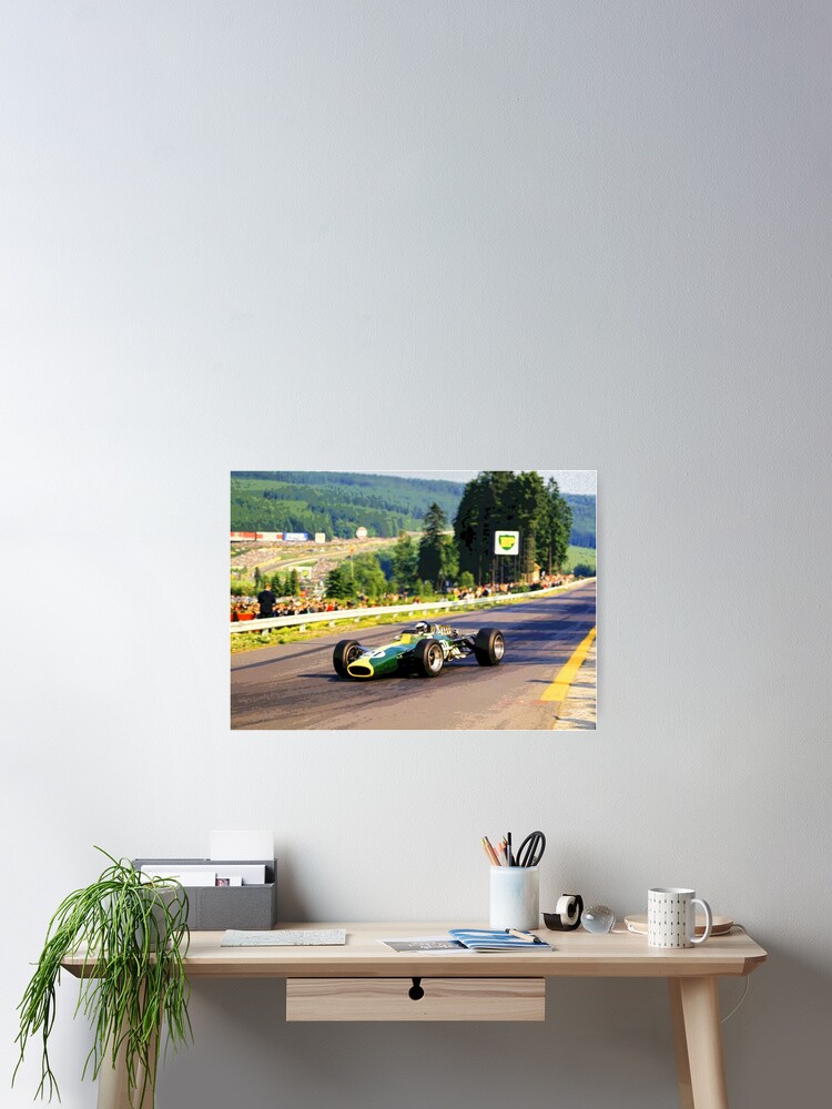 "Jim Clark racing his 1967 F1 racecar during the Belgian Grand Prix ...