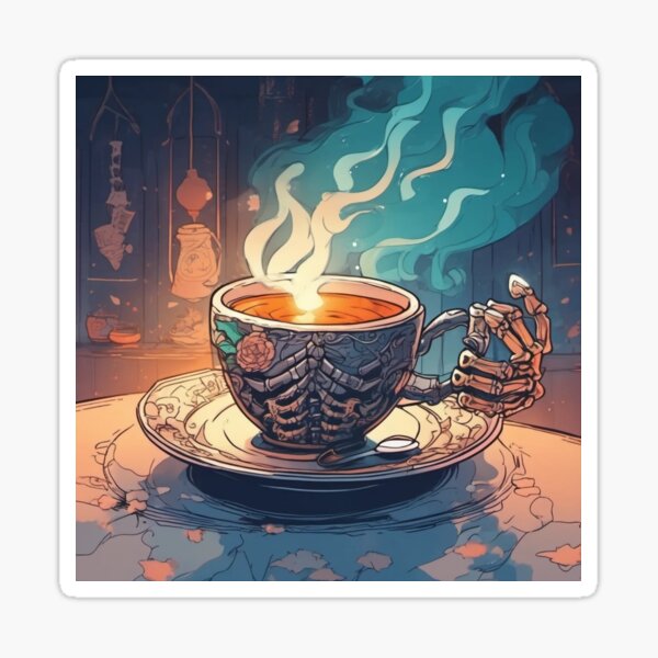 "animated skeleton hand holding a hot cup of tea" Sticker for Sale by ...