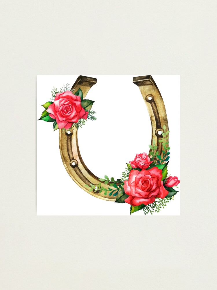 "Watercolor horseshoes with red roses " Photographic Print for Sale by ...
