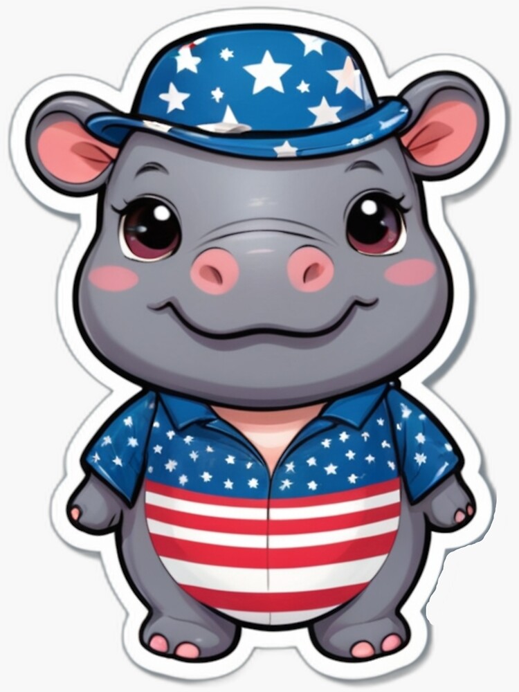 "Fourth of July Hippo" Sticker for Sale by NeatThingLover | Redbubble