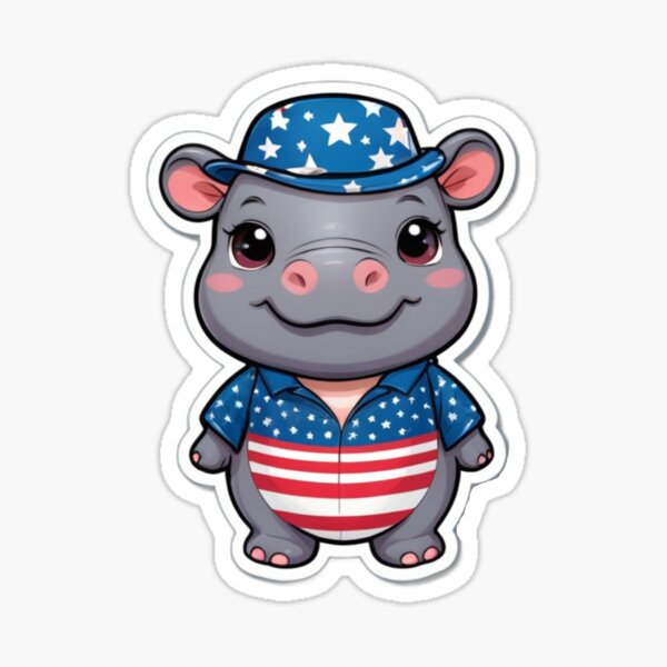 "Fourth of July Hippo" Sticker for Sale by NeatThingLover | Redbubble