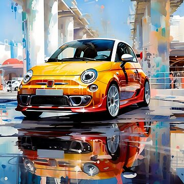 "Orange Abarth 500 In Urban Style, Compact Car Reflect Poster, Modern ...