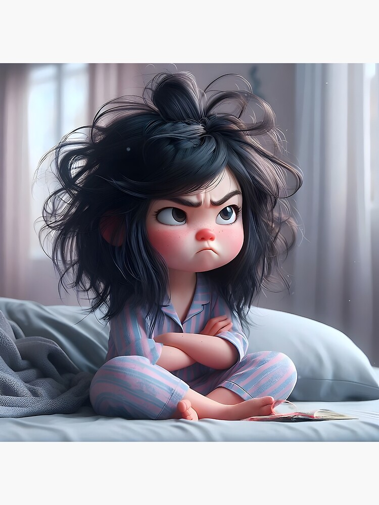 "Eselle 01: Adorable AI Art of a Moody Girl in Pajamas" Poster for Sale ...