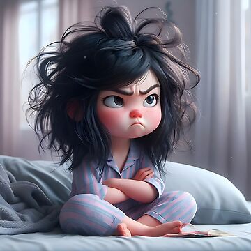 "Eselle 01: Adorable AI Art of a Moody Girl in Pajamas" Sticker for ...