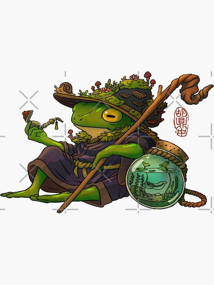 "wise wizard frog and his son artwork asian style" Sticker for Sale by ...
