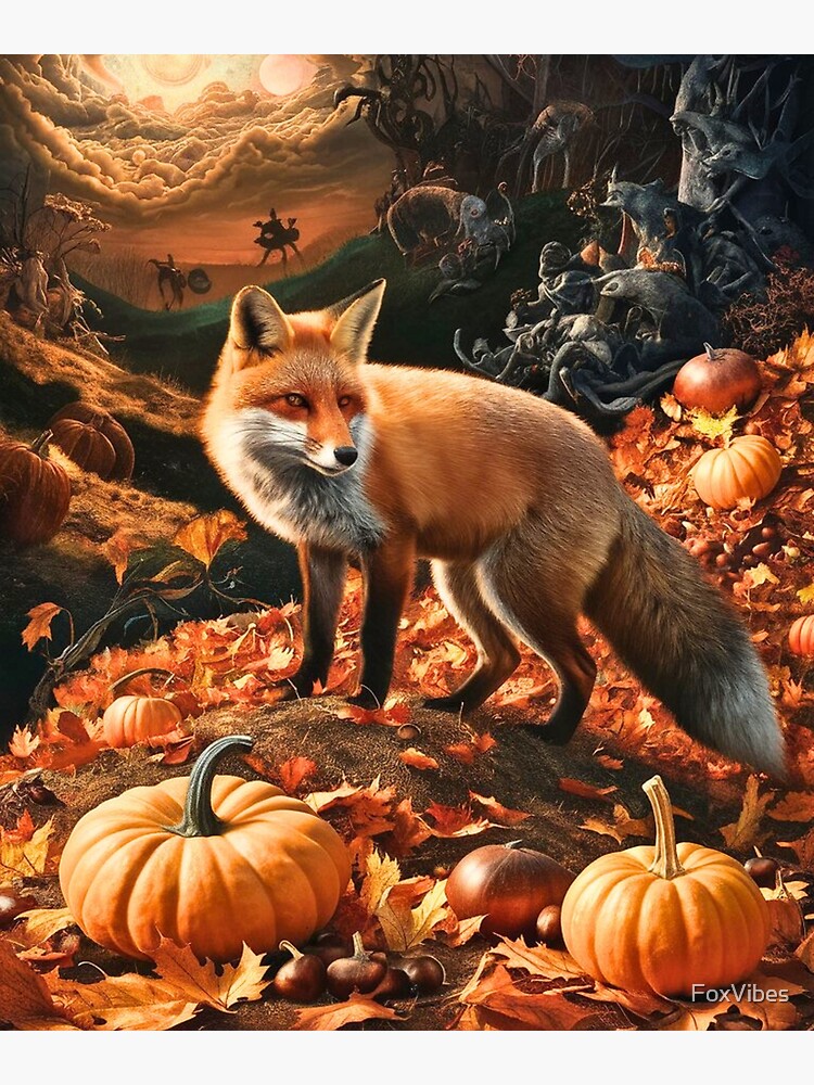 "Fox Portrait. Autumn fox, fall fox, vintage fox, fox painting ...
