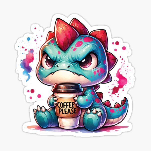 "Grumpy Dinosaur Coffee Please" Sticker for Sale by Merchrise | Redbubble