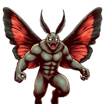 "Mothman Cryptid Drawing with Fangs and Red Wings" Sticker for Sale by ...