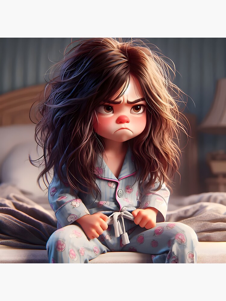 "Eselle 02: Adorable AI Art of a Moody Girl in Pajamas" Sticker for ...
