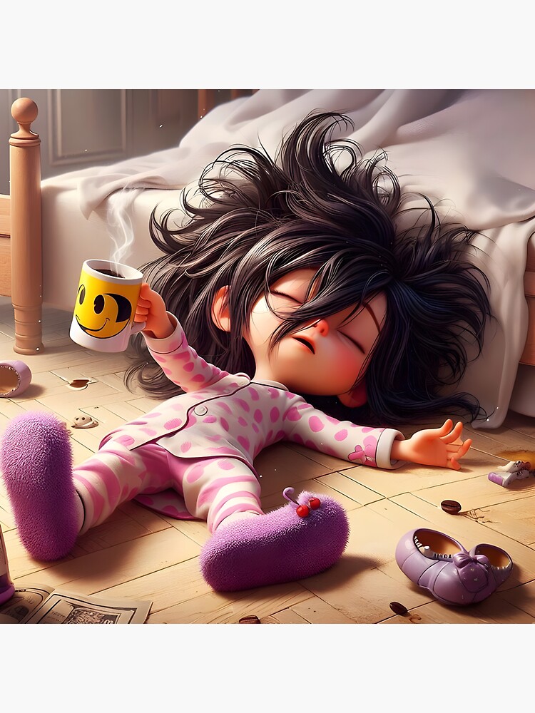 "Eselle 06: Adorable AI Art of a Sleepy Girl in Pajamas" Sticker for ...