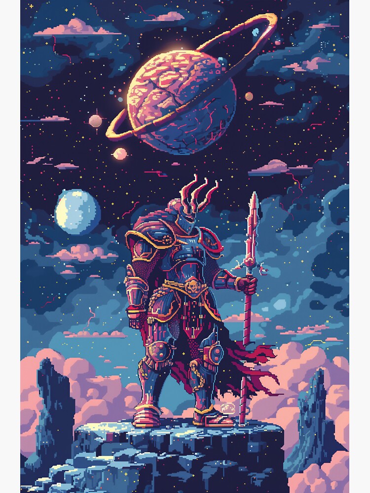 "Space Paladin Cosmic Pixel Knight 8-Bit Fantasy" Sticker for Sale by ...