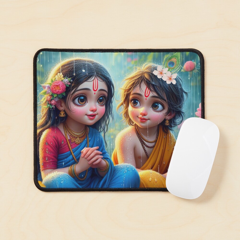 "Cute Radha Krishna Sitting in Rain in Vrindavan Forest" Photographic ...