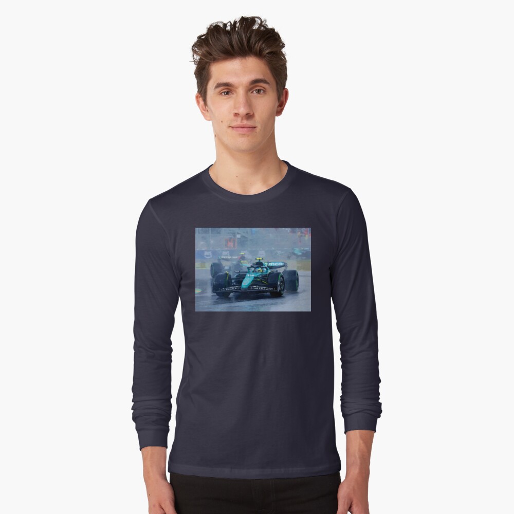 "Fernando Alonso racing his 2024 F1 racecar in the rain in front of ...