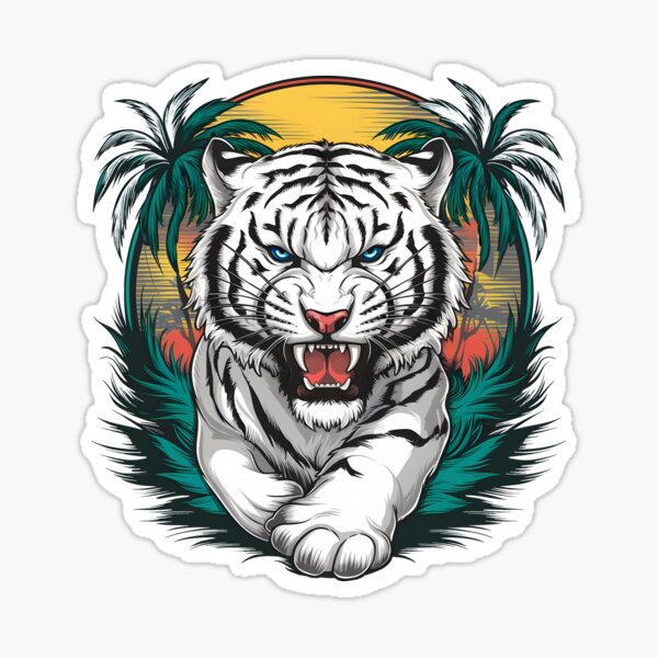 "White Bengal Tiger with Blue Eyes" Sticker for Sale by Bananobanini ...