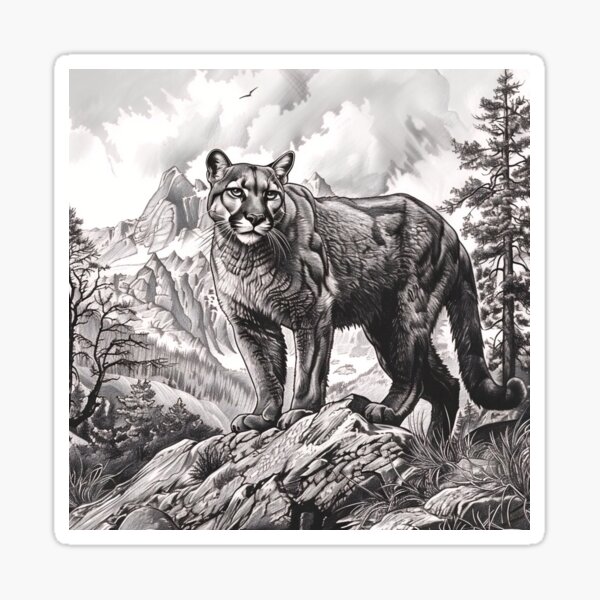 "Copy of Black and white pencil drawing of a Puma" Sticker for Sale by ...