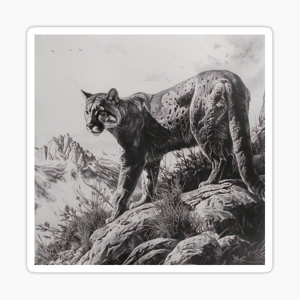 "Black and white pencil drawing of a Puma" Sticker for Sale by Pencil ...
