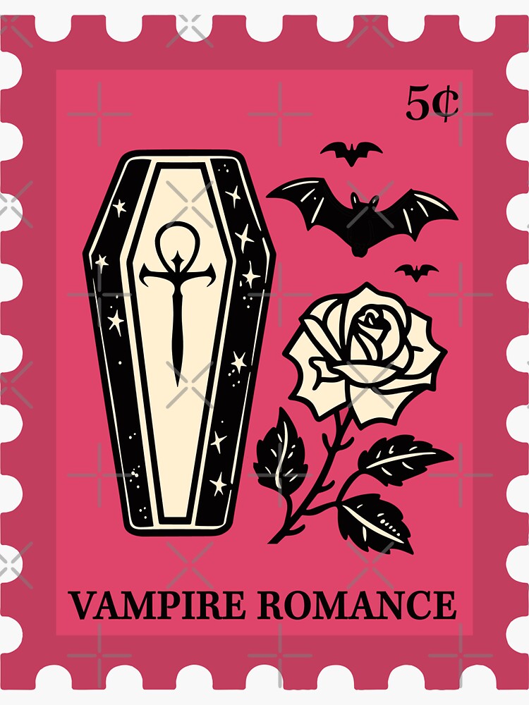 "Stamp Vampire Romance Book Club Book Trope Pink Bookish " Sticker for ...