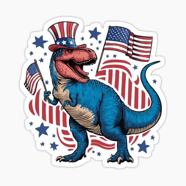 "T rex Dinosaur American Flag 4th of July Boys Men" Sticker for Sale by ...