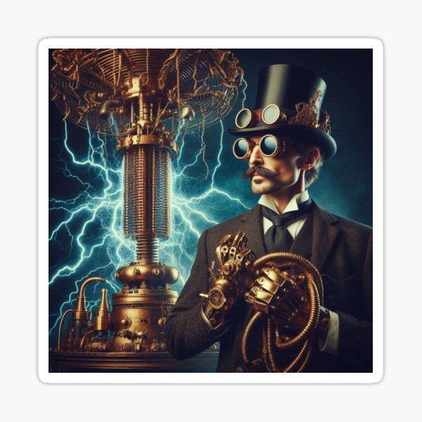 "Steampunk nikola tesla" Sticker for Sale by sevenmountains | Redbubble