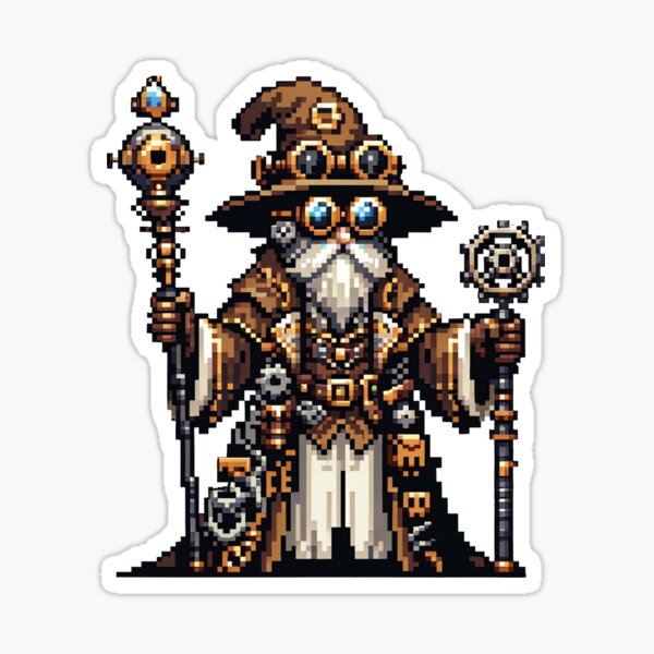 "Pixel Wizard: Retro Steampunk Mage" Sticker for Sale by ScroggMcGoose ...