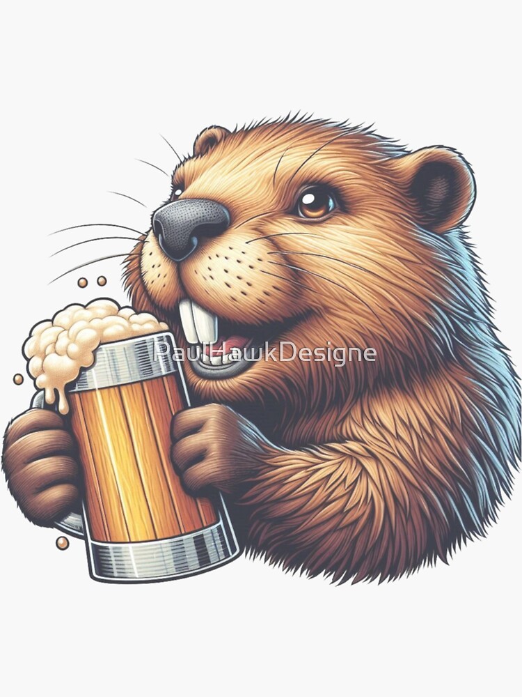 "Funny Drinking Beaver" Sticker for Sale by PaulHawkDesigne | Redbubble
