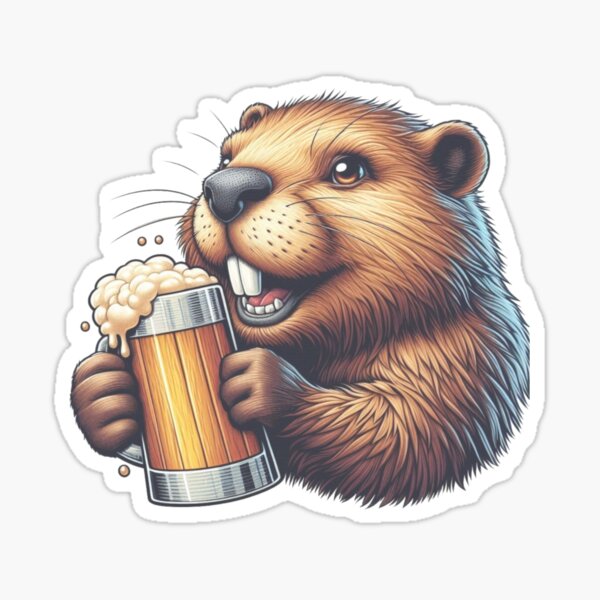 "Funny Drinking Beaver" Sticker for Sale by PaulHawkDesigne | Redbubble
