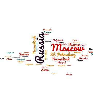 ""Russia Word Typography: Cities and Regions Map" " Sticker for Sale by ...