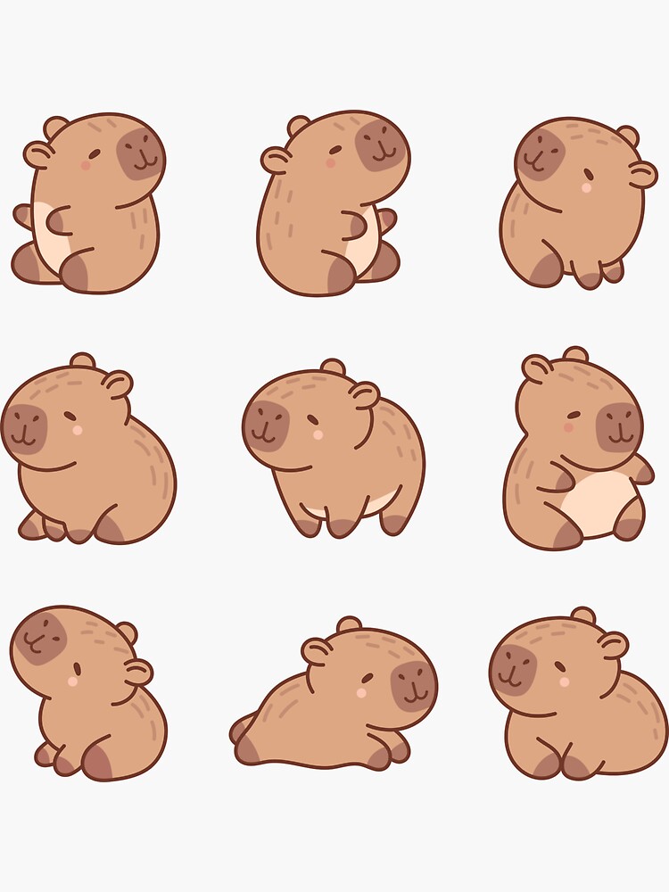 "Cute Kawaii Capybara Set" Sticker for Sale by OlyaLitvinova | Redbubble