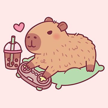"Cute Capybara Chilling With Video Games And Boba Tea" Sticker for Sale ...