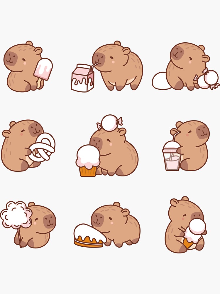 "Candy Cute Kawaii Capybara Set" Sticker for Sale by OlyaLitvinova | Redbubble
