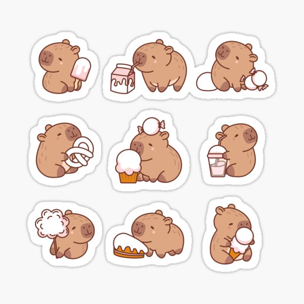 "Candy Cute Kawaii Capybara Set" Sticker for Sale by OlyaLitvinova ...
