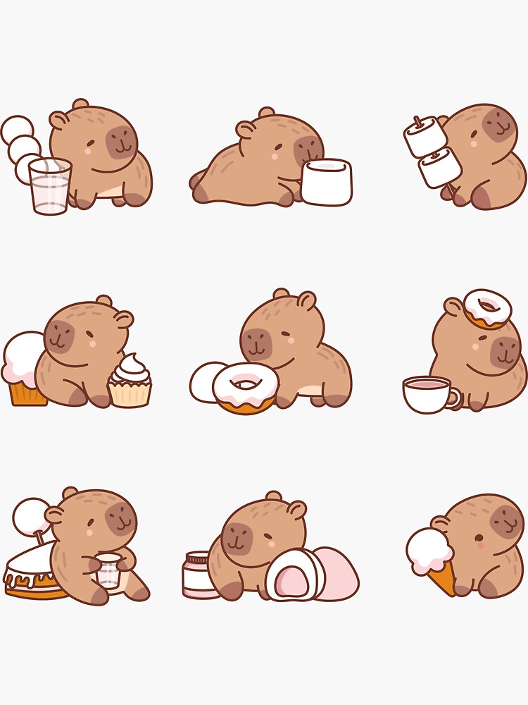 "Dessert Funny Kawaii Capybara Pack" Sticker for Sale by OlyaLitvinova | Redbubble