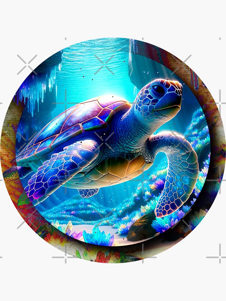 "Magical Crystal Sea Turtle Swimming in Fantasy Ocean" Sticker for Sale ...