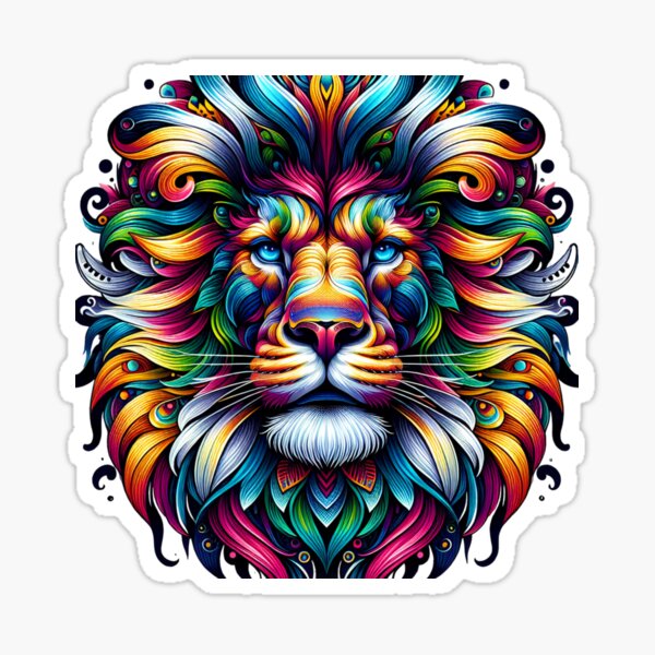 "Colorful lion face" Sticker by ModederZukunft | Redbubble