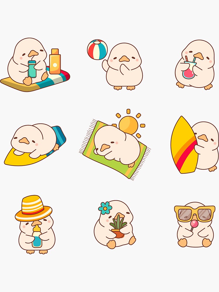 "Cartoon Beach Duck Pack" Sticker for Sale by OlyaLitvinova | Redbubble