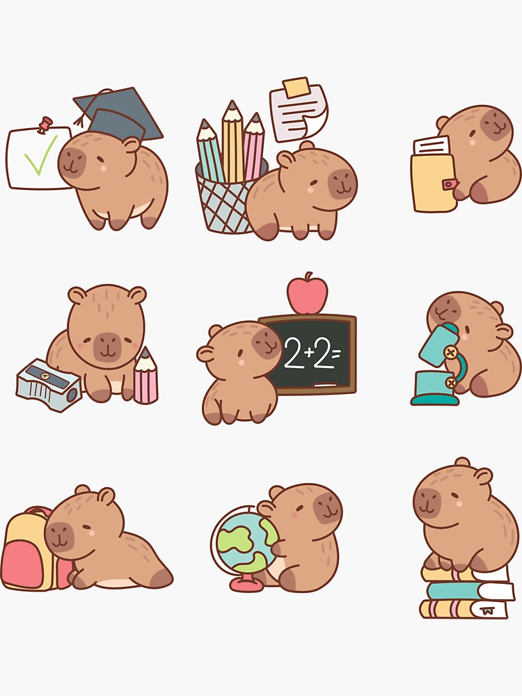 "School Kawaii Capybara Set" Sticker for Sale by OlyaLitvinova | Redbubble
