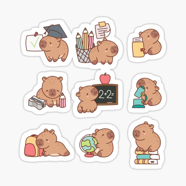 "School Kawaii Capybara Set" Sticker for Sale by OlyaLitvinova | Redbubble